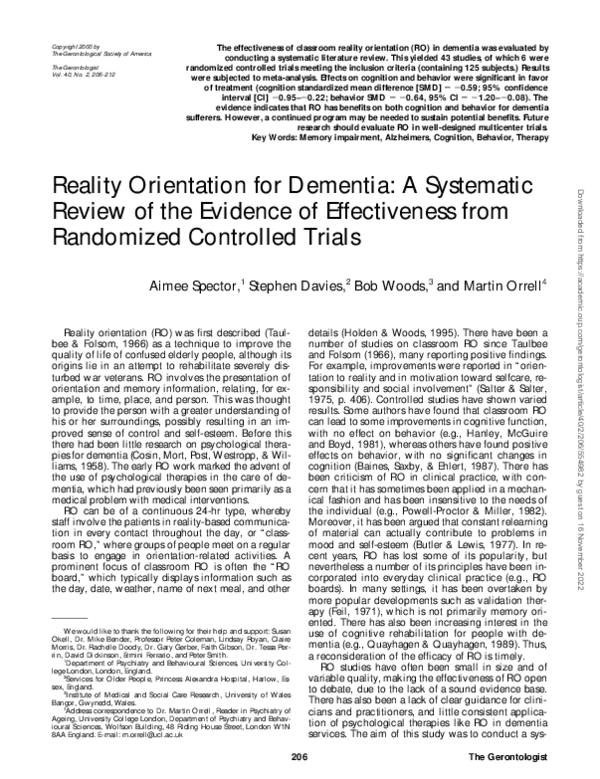 (PDF) Reality Orientation for Dementia