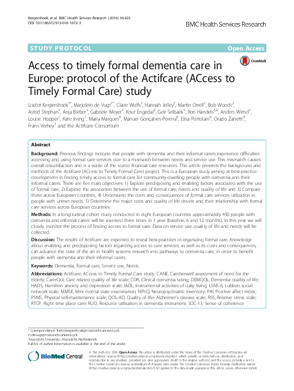 (PDF) Access to timely formal dementia care in Europe: protocol of the ...