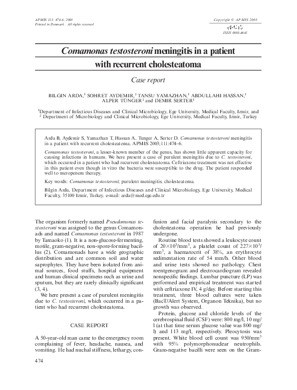 (PDF) Comamonas testosteroni meningitis in a patient with recurrent ...