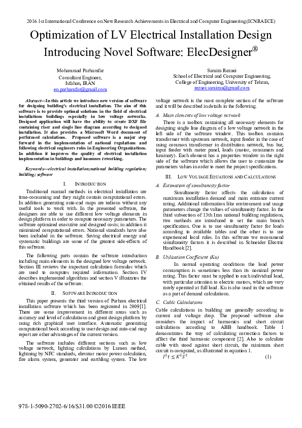 (PDF) Optimization of LV Electrical Installation Design Introducing ...