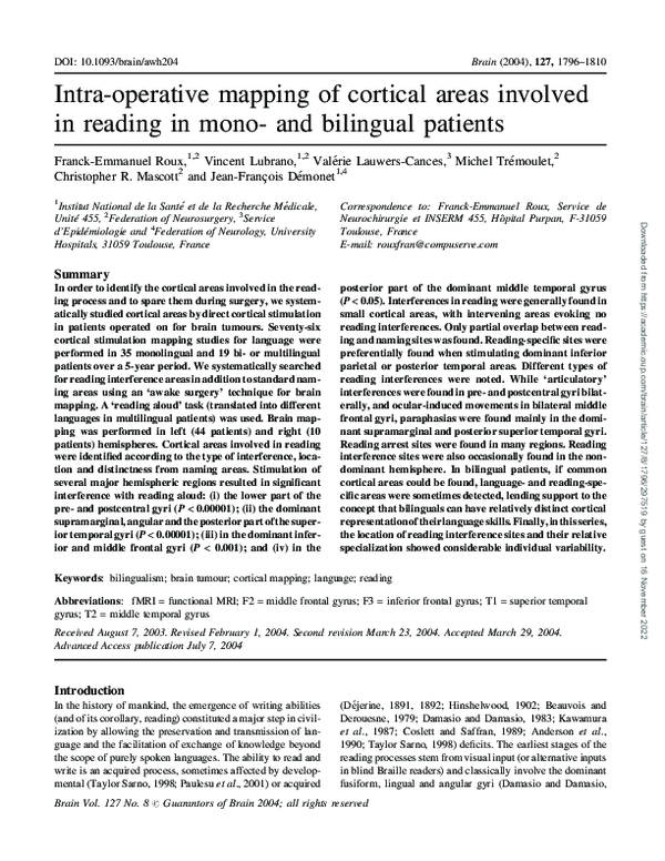 (PDF) Intra-operative mapping of cortical areas involved in reading in ...