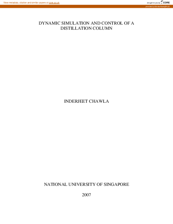 (PDF) Dynamic simulation and control of a distillation column