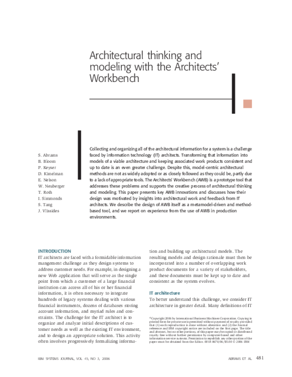 (PDF) Architectural thinking and modeling with the Architects' Workbench