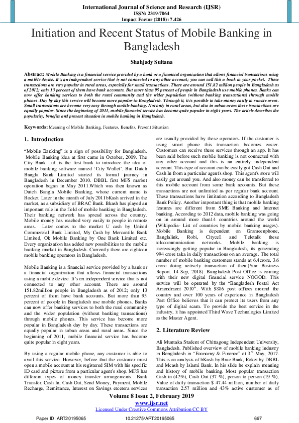 (PDF) Initiation and Recent Status of Mobile Banking in Bangladesh