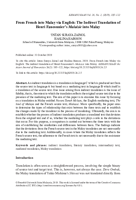 (PDF) From French into Malay via English: The Indirect Translation of ...