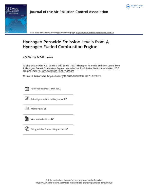 (PDF) Hydrogen Peroxide Emission Levels from A Hydrogen Fueled ...
