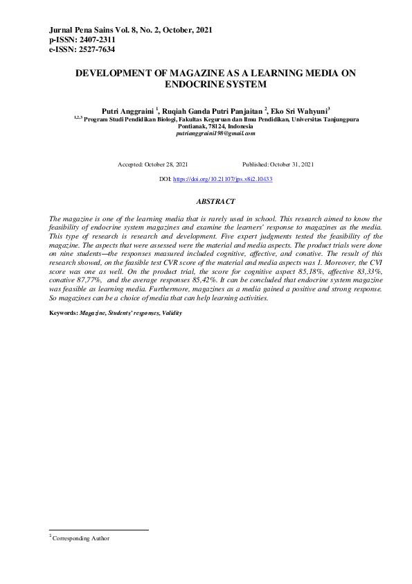 (PDF) Development of Magazine as a Learning Media on Endocrine System