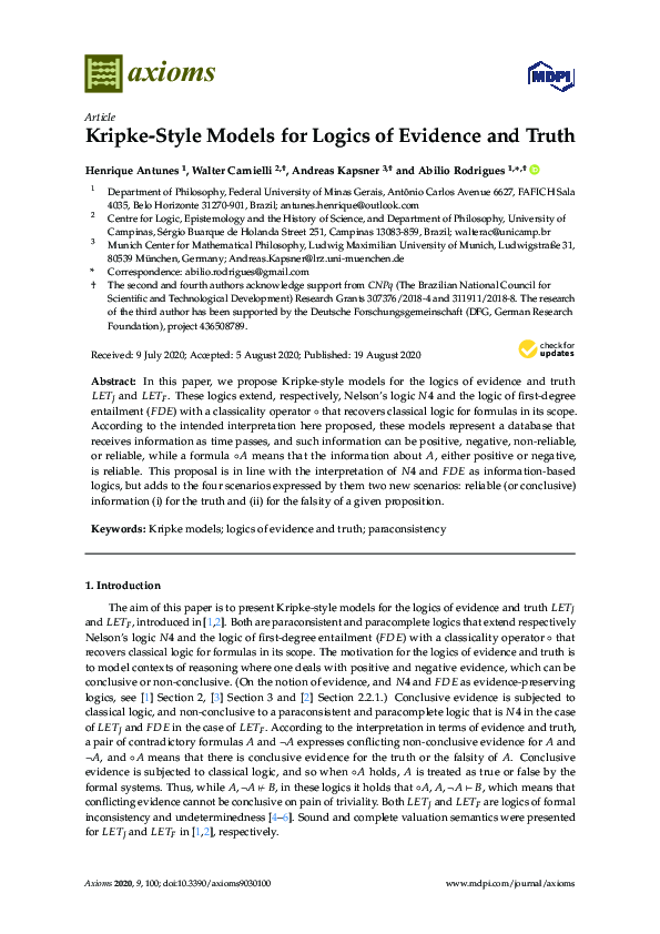 (PDF) Kripke-Style Models for Logics of Evidence and Truth