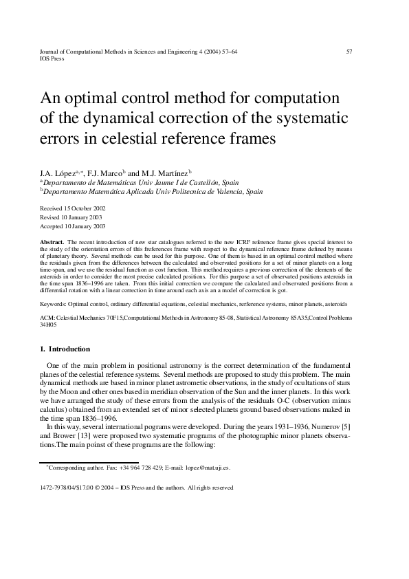 (PDF) An optimal control method for computation of the dynamical correction of the systematic ...