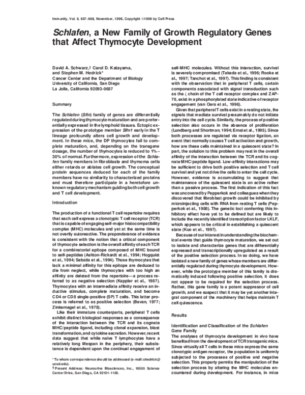 (PDF) Schlafen, a New Family of Growth Regulatory Genes that Affect ...