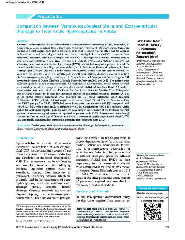 (PDF) Comparison between Ventriculosubgaleal Shunt and Extraventricular ...