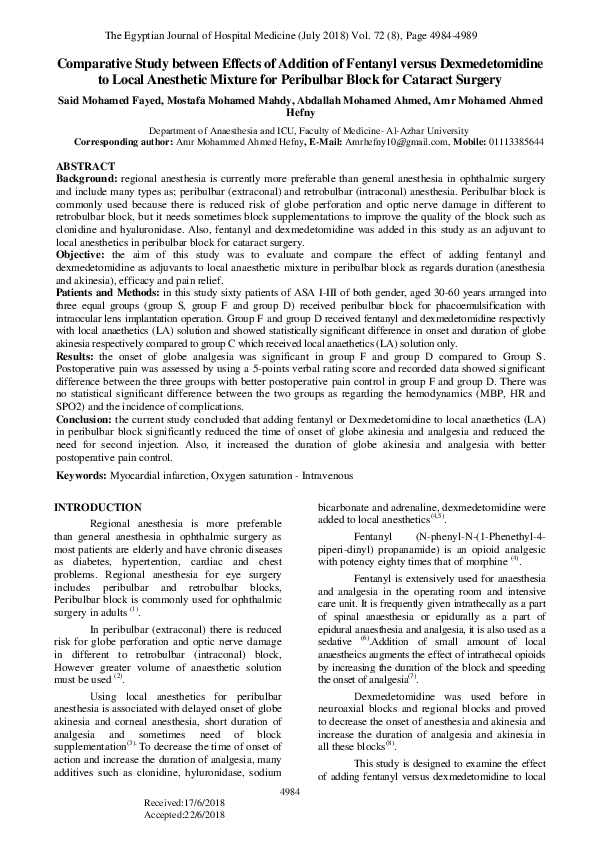(PDF) Comparative Study between Effects of Addition of Fentanyl versus ...