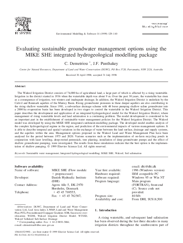 (PDF) Evaluating sustainable groundwater management options using the ...