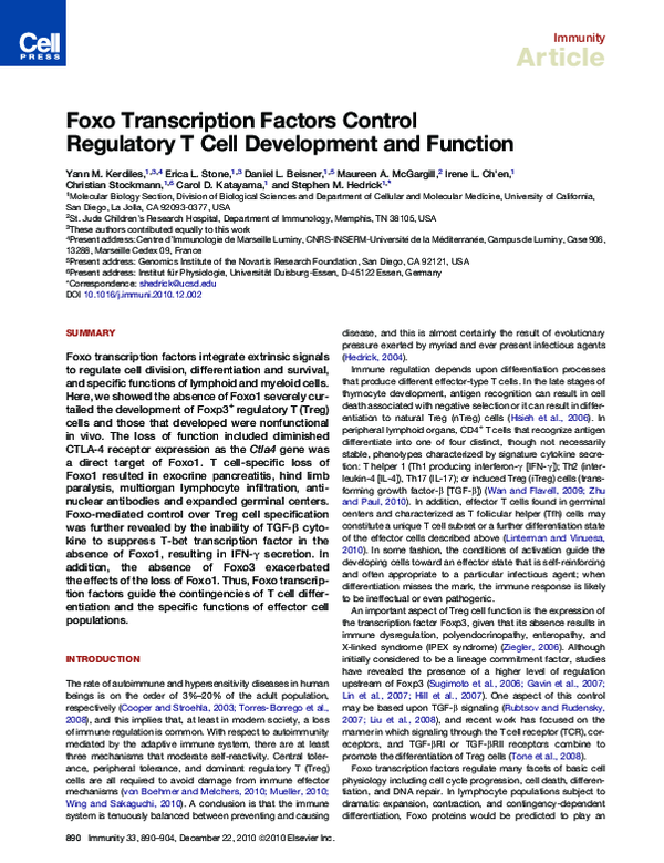 (PDF) Foxo Transcription Factors Control Regulatory T Cell Development ...