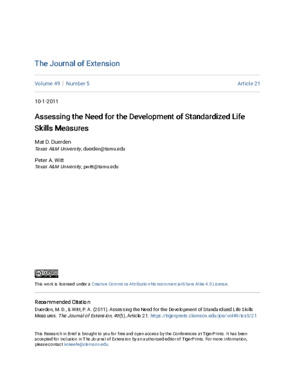 (PDF) Assessing the need for the development of standardized life skills measures