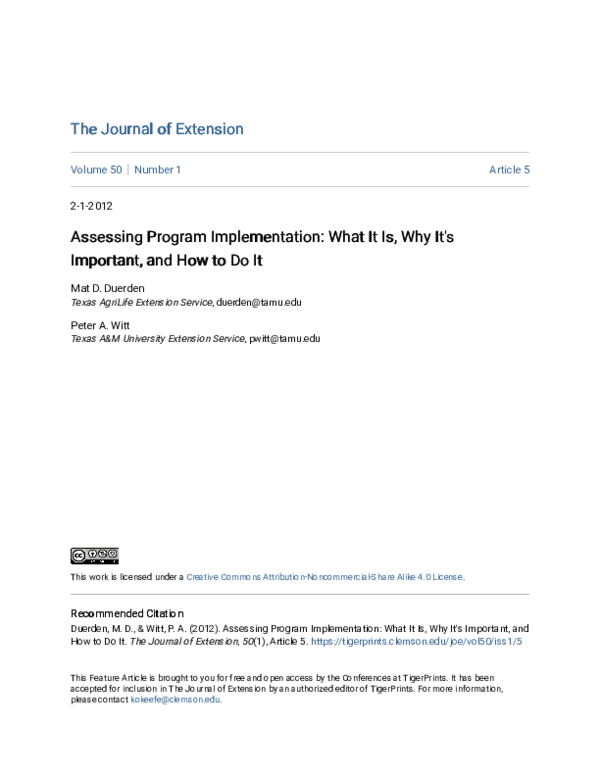 (PDF) Assessing program implementation: What it is, why it's important, and how to do it