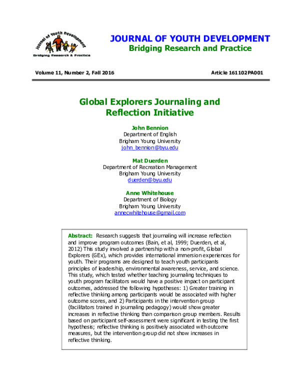 (PDF) Global Explorers Journaling and Reflection Initiative