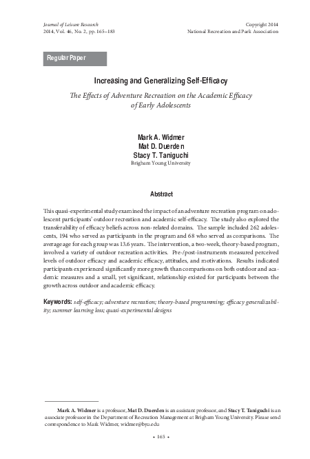 (PDF) Increasing and Generalizing Self-Efficacy