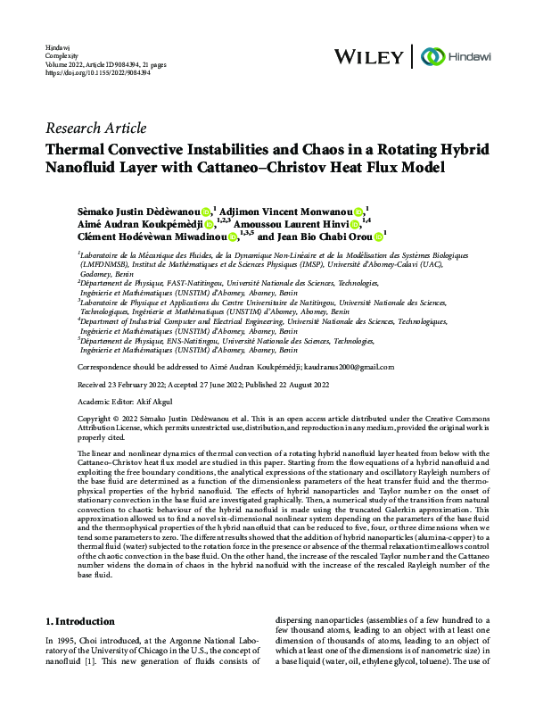 (PDF) Thermal Convective Instabilities and Chaos in a Rotating Hybrid Nanofluid Layer with ...