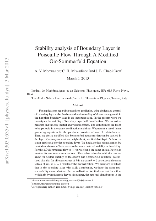 (PDF) Stability Analysis of Boundary Layer in Poiseuille Flow through a Modified Orr-Sommerfeld ...