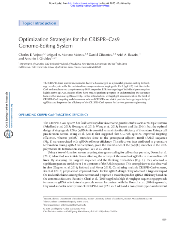 (PDF) Optimization Strategies for the CRISPR–Cas9 Genome-Editing System