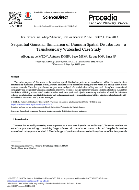 Pdf Sequential Gaussian Simulation Of Uranium Spatial Distribution A Transboundary Watershed