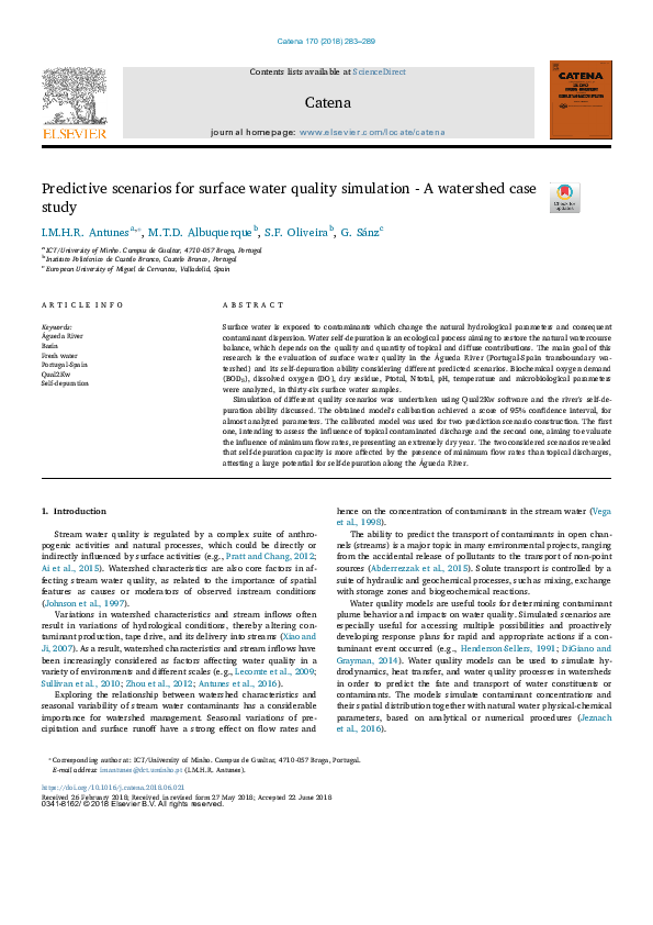 (PDF) Predictive scenarios for surface water quality simulation - A ...