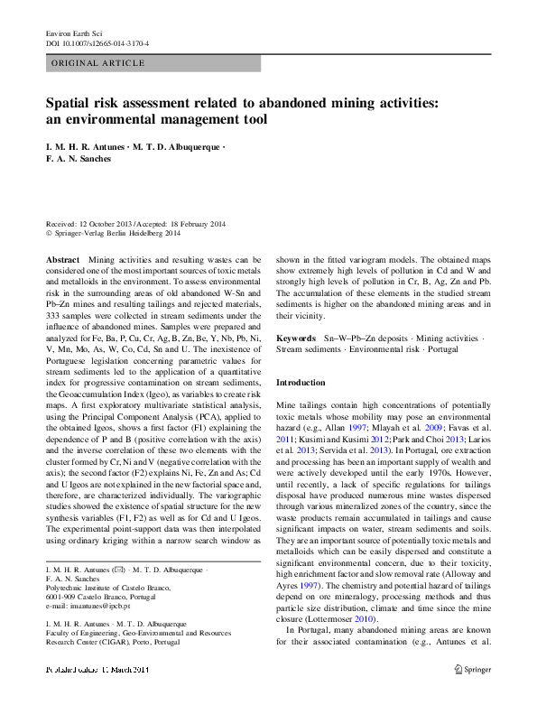 (PDF) Spatial risk assessment related to abandoned mining activities ...