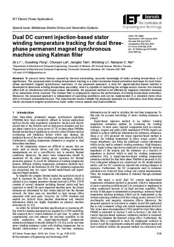 Pdf Dual Dc Current Injection‐based Stator Winding Temperature Tracking For Dual Three‐phase