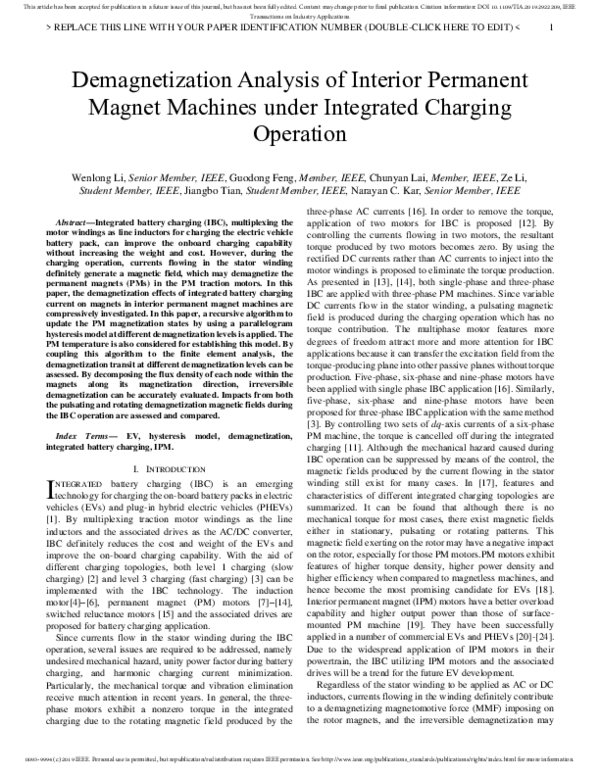 (PDF) Demagnetization Analysis of Interior Permanent Magnet Machines ...