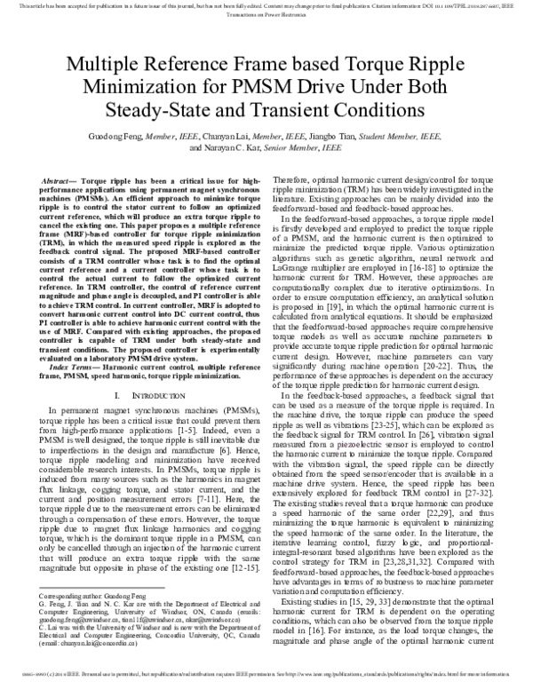 (PDF) Multiple Reference Frame Based Torque Ripple Minimization for PMSM Drive Under Both Steady ...