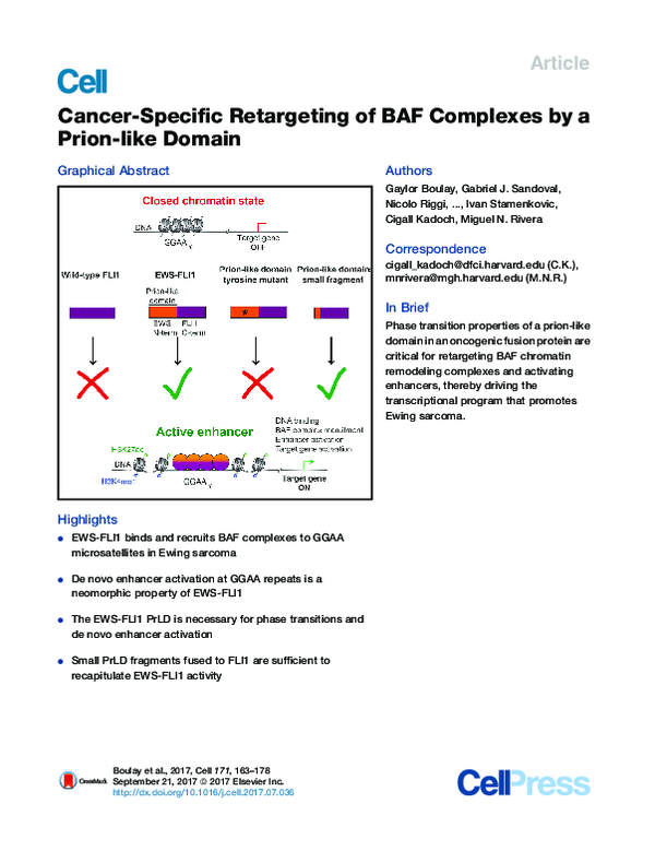 (PDF) Cancer-Specific Retargeting of BAF Complexes by a Prion-like Domain