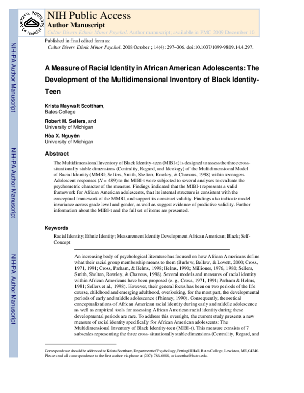 (PDF) A measure of racial identity in African American adolescents: the ...