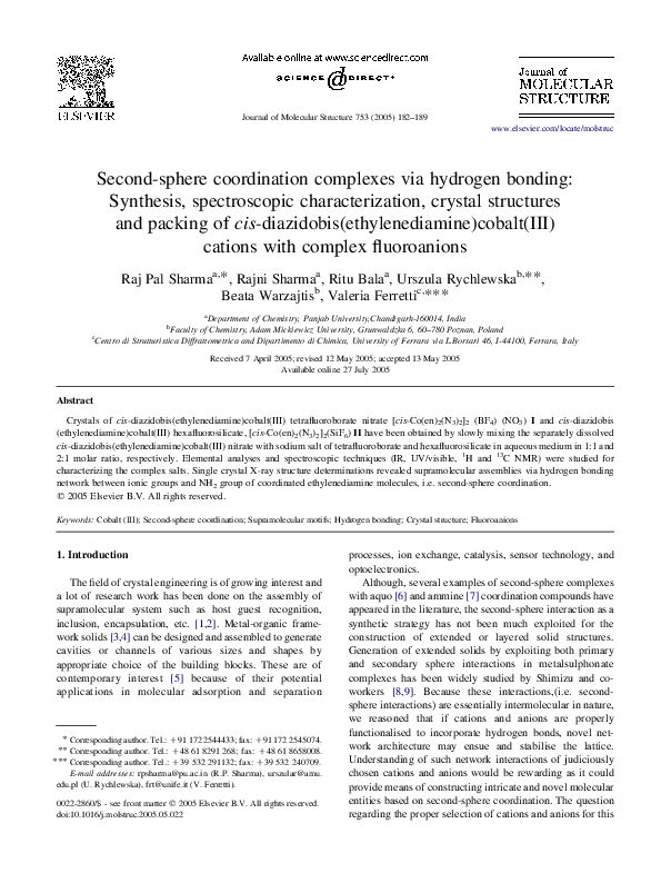 (PDF) Second sphere coordination complexes via hydrogen bonding ...