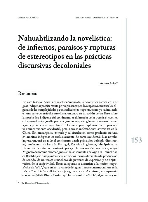 (PDF) Nahuahtlizando la novelística: De infiernos, paraísos y rupturas de estereotipos en las ...