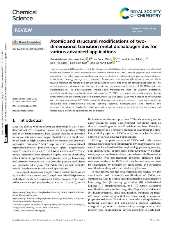 (PDF) Atomic and structural modifications of two-dimensional transition metal dichalcogenides ...