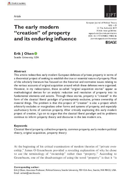 (PDF) The early modern “creation” of property and its enduring influence