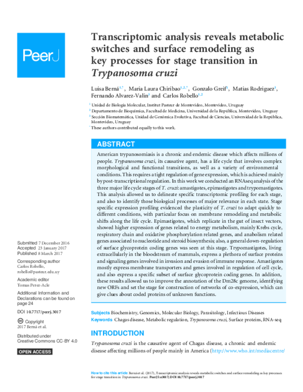 (PDF) Transcriptomic analysis reveals metabolic switches and surface remodeling as key processes ...