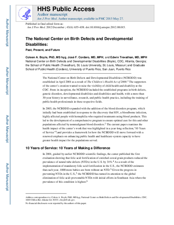 (PDF) The National Center on Birth Defects and Developmental Disabilities