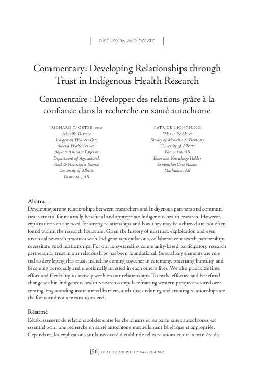 (PDF) Commentary: Developing Relationships through Trust in Indigenous Health Research
