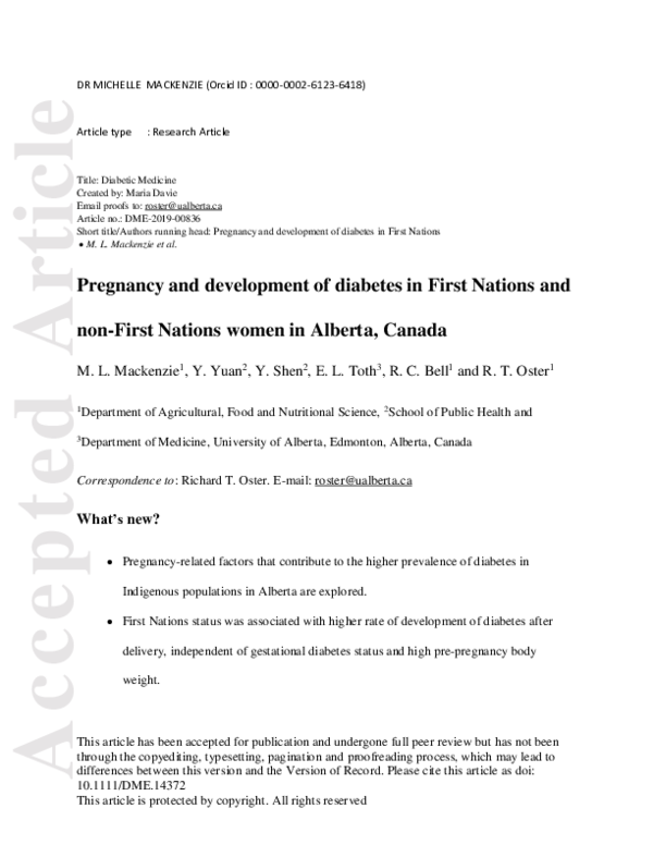 (PDF) Pregnancy and development of diabetes in First Nations and non ...
