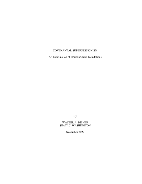 (PDF) Covenantal Supersessionism: An Examination of Hermeneutical ...