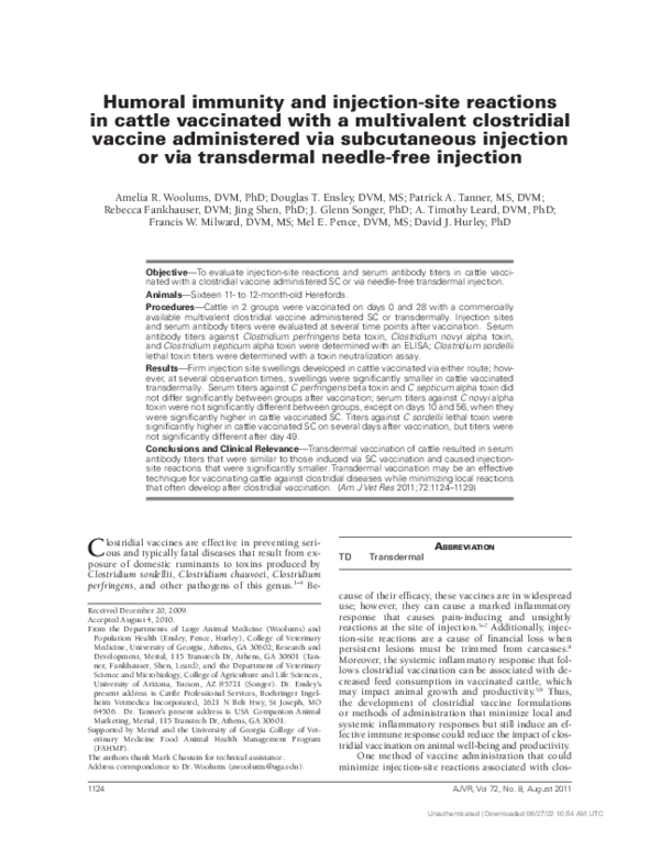 (PDF) Humoral immunity and injection-site reactions in cattle ...