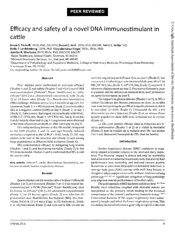 (PDF) Efficacy and safety of a novel DNA immunostimulant in cattle ...