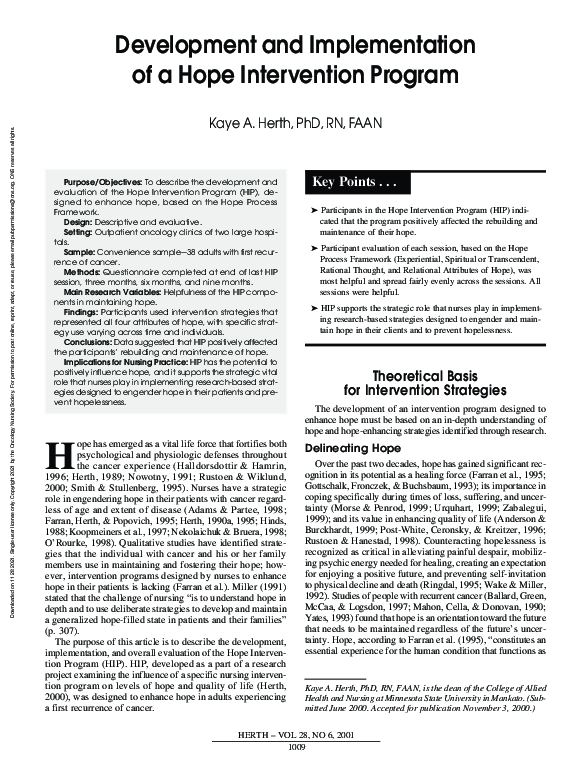 (PDF) Development and implementation of a Hope Intervention Program