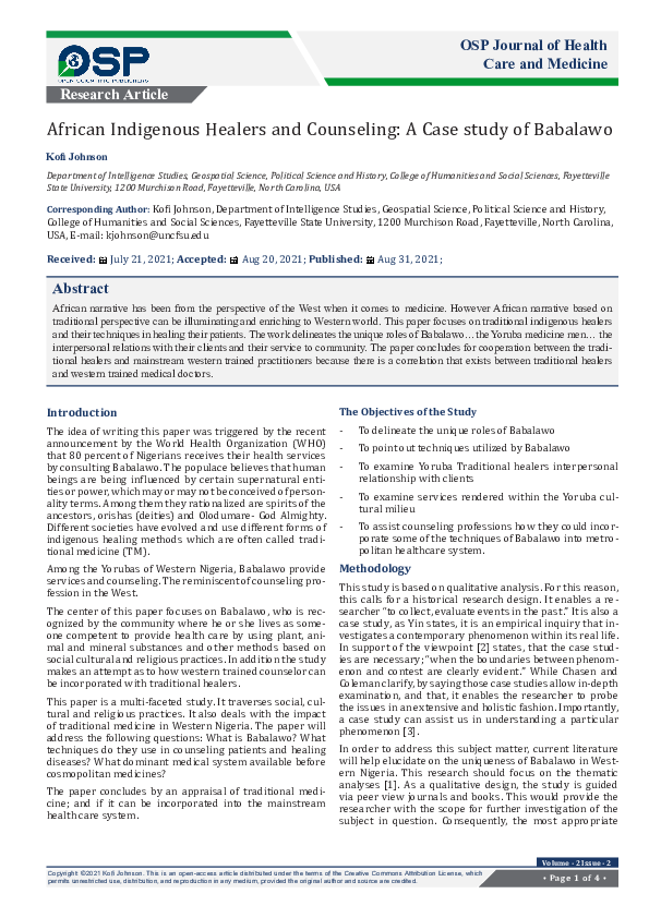 (PDF) African Indigenous Healers and Counseling: A Case study of Babalawo