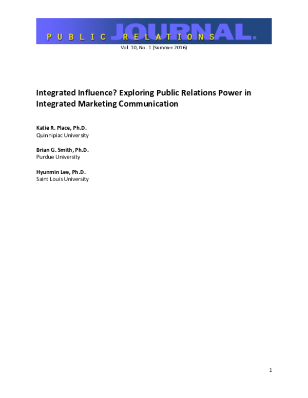 Integrated Influence? Exploring Public Relations Power in Integrated ...