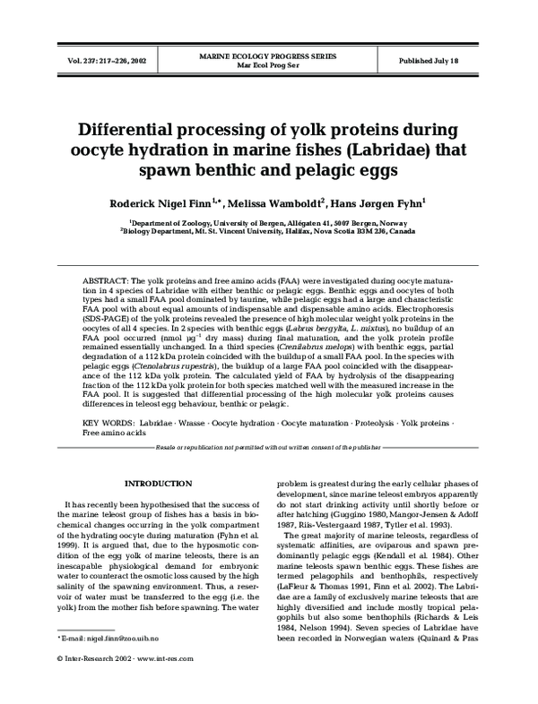 (PDF) Differential processing of yolk proteins during oocyte hydration ...