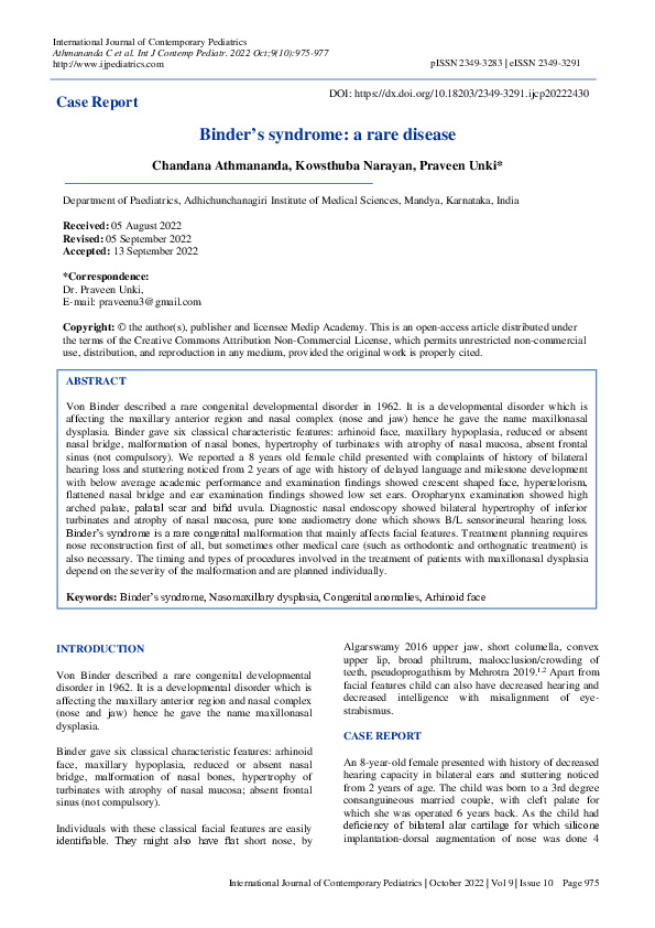 (PDF) Binder’s syndrome: a rare disease | Praveen Unki - Academia.edu