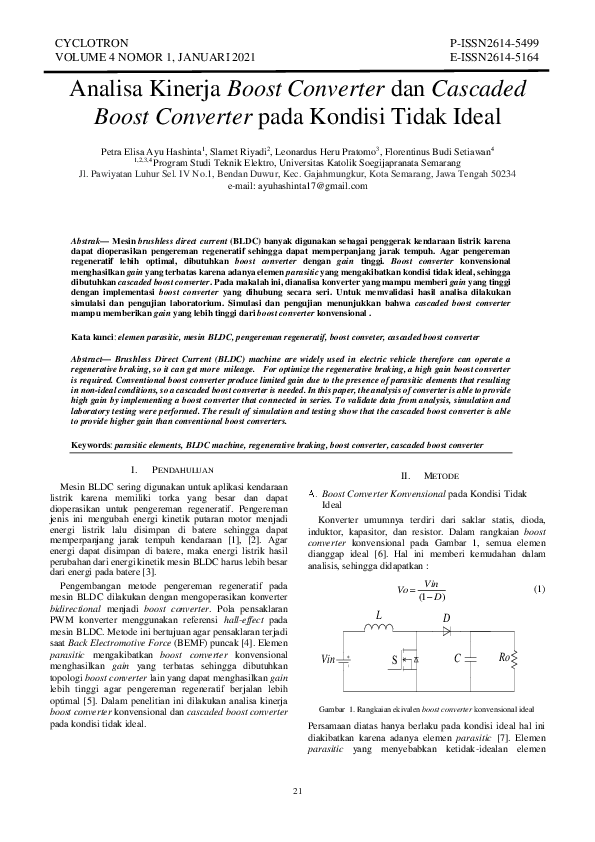 (PDF) Analisa Kinerja Boost Converter dan Cascaded Boost Converter pada Kondisi Tidak Ideal